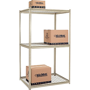 Global Industrial High Capacity Starter Rack 48x24x96:3 Levels Wire Deck 1500lb Per Shelf Tan