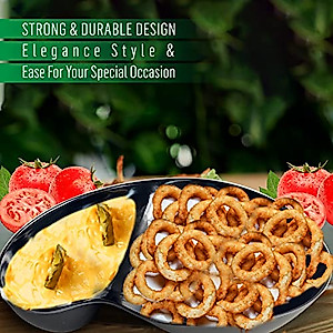 LUSHIG Chip and Dip Serving Set Melamine Tray Divided Platters (Black)