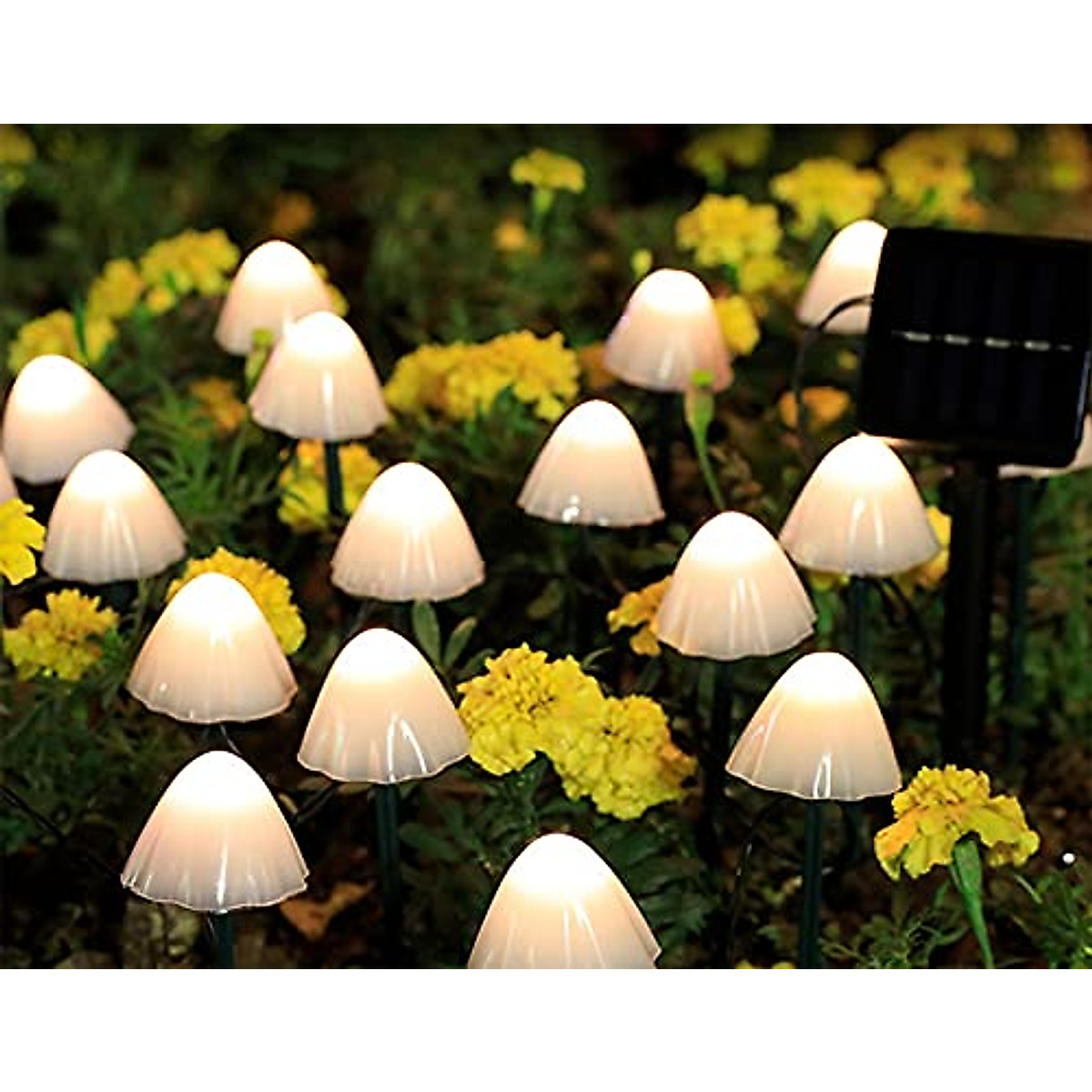 Mushroom String Lights Solar 12FT 12 LEDs Pathway Lights Waterproof Mushroom LED Fairy Lights Outdoor Mini Ground Plug Light for Christmas Yard Patio Gazebo Garden Party Landscape Light, Warm White