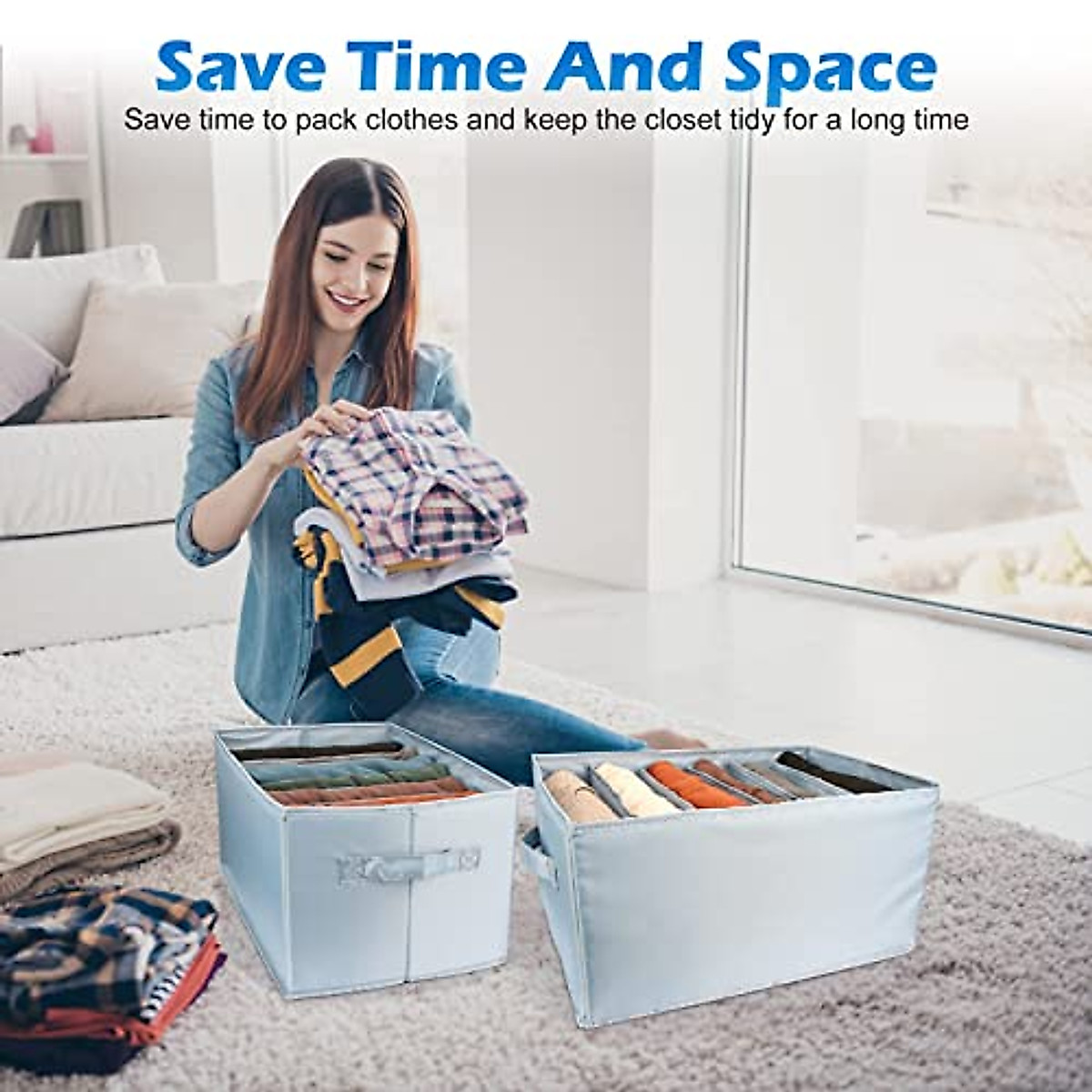 Extra Large Closet Drawer Clothing Jeans Organizer with Handle , Foldable Wardrobe Storage Box, Fabric Compartment Washable Clothes Pants Organizer for Sweater,Jeans,Hoodie,Sweatshirt by BEEYING