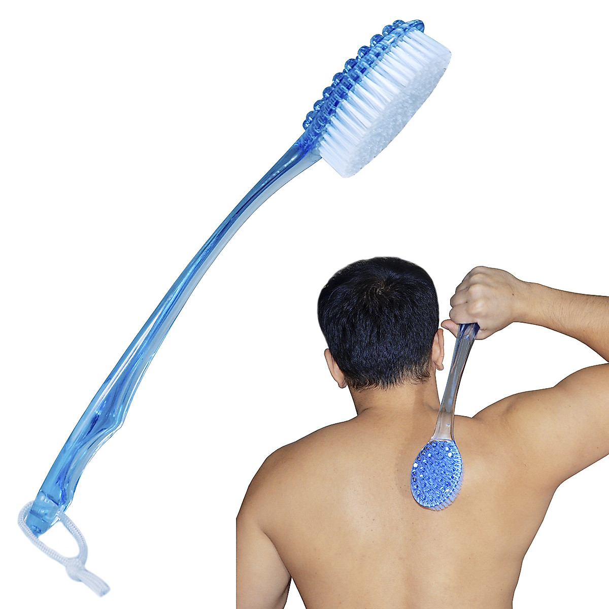 Bath Brush 14" Long Shower Body Back Scrubber Massager (Blue)