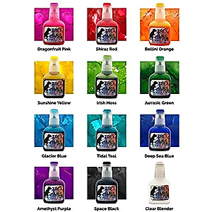 T-Rex Inks Premium Alcohol Inks Starter Set- 12 Vibrant XL Colors - Alcohol Ink for Epoxy Resin Dye, Painting, Tumbler Making & More - Storage Box & Alcohol Ink Blending Solution - 20ml Bottles