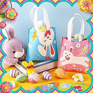 100 Pcs Easter Mini Gift Tote Bags for Kids Easter Small Baskets Bunny Non Woven Kraft Treat Goodie Eggs Bags with Handles for Easter Party Favors, Easter Egg Hunt