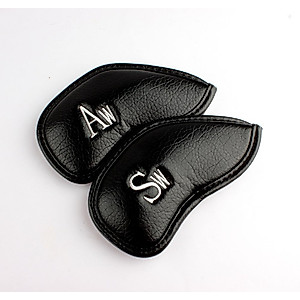 Craftsman Golf 10pcs Black Skull Thick Pu Synthetic Leather Golf Iron Head Covers Set Headcover Skull Fit All Brands Callaway, Ping, Taylormade, Cobra, Etc.