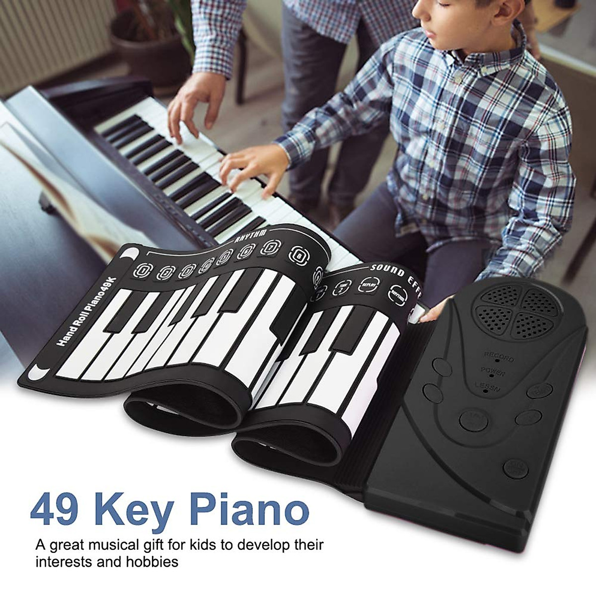 Roll Up Piano,49 Keys Electric Piano Keyboard,Portable Keyboard Piano,Keyboard Piano for Beginners(Black)