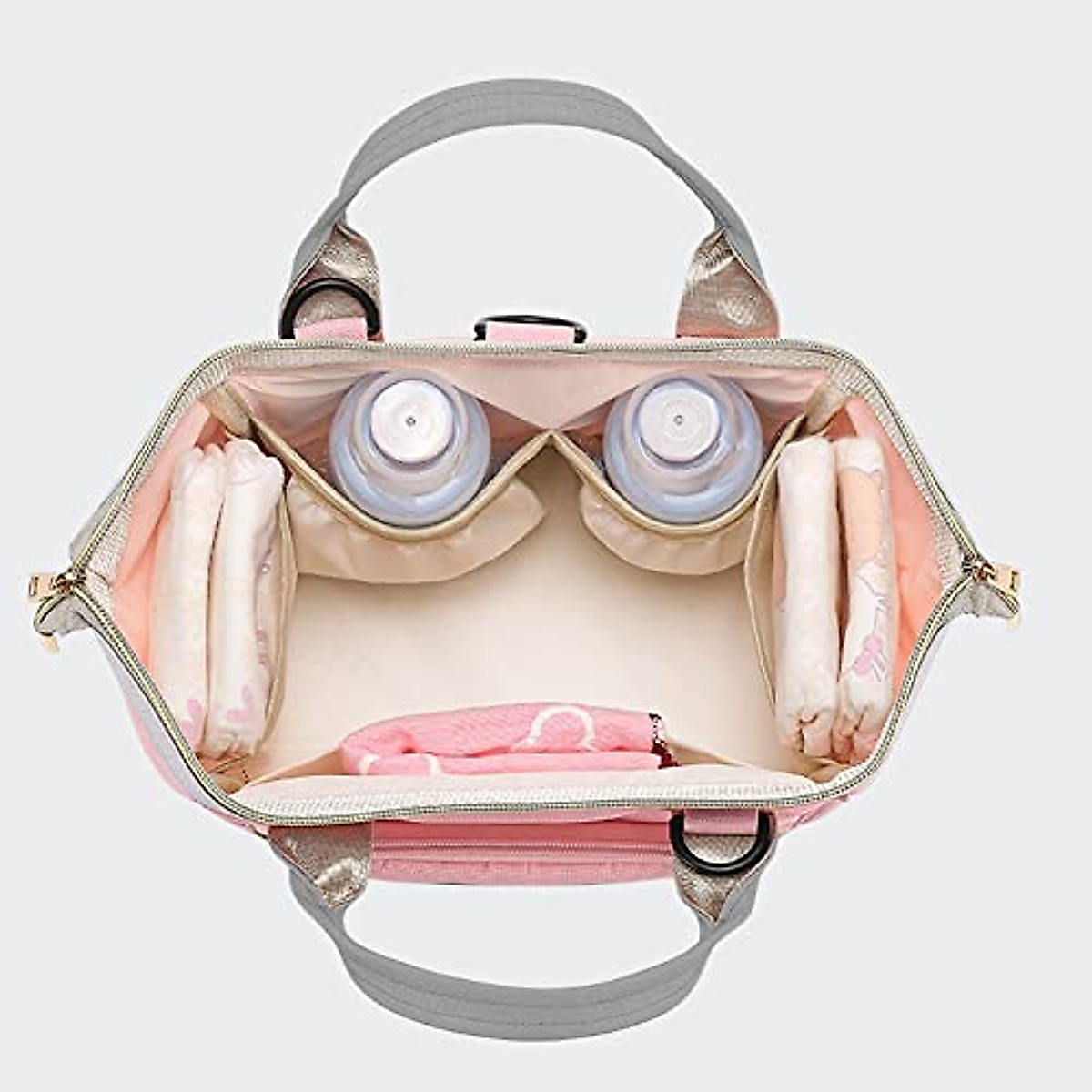 HomDSim Breastmilk Bottles Cooler Bag with Ice Pack,Breast Pump Bag Backpack with Cooler Compartment,Fits 6 Bottles Up to 9 Ounces,Double Layer Breast Pump Carrying Bag for Nursing Moms