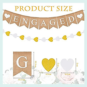 Engaged Banner Heart Garland and LED String Lights Set Rustic Burlap Bunting Garland White Gold Hanging Love Heart Streamer Banner for Wedding Engagement Party Bridal Baby Shower Birthday Decorations