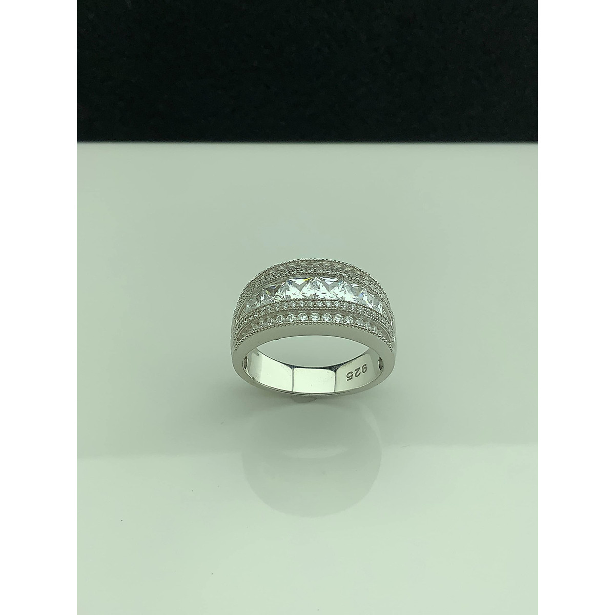 SILVERCLOSEOUT Rhodium Plated Sterling Silver Wide Square Cut Womens Cubic Zirconia Statement Ring - Size 11