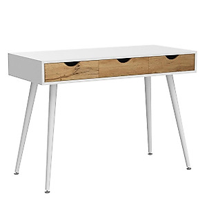 SogesHome 43.3 Computer Desk, Home Office Work Table with 3-Drawers, Gaming Working Writing Table, White&Teak