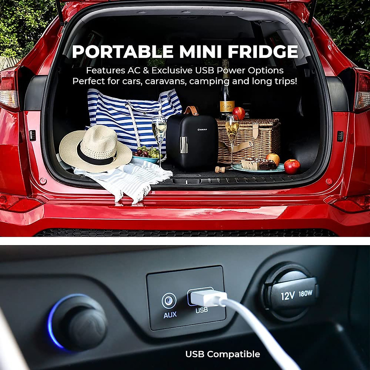 Subcold Pro4 Luxury Mini Fridge Cooler 4 Litre / 6 Cans AC & Exclusive USB ECO Power Option | Portable Small Refrigerator For The Office, Bedroom, Car, Travel, Skincare & Cosmetic (Black)