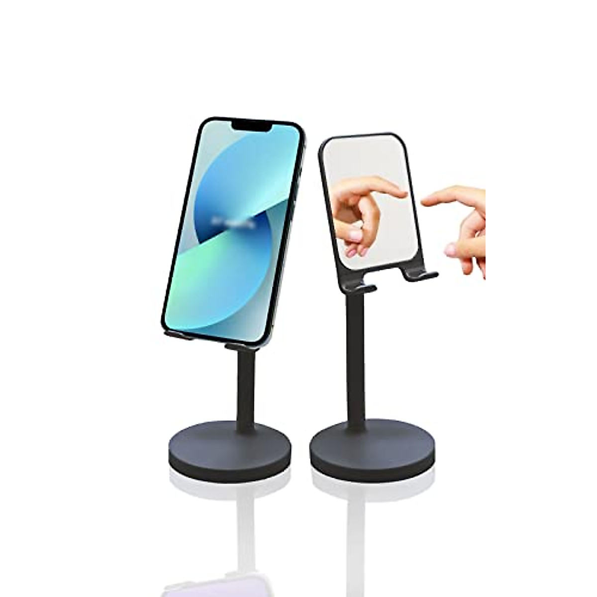 KN FLAX Cell Phone Stand with Mirror Mobile Phone and iPad Holder for Desk with Adjustable View Angle & Height, Handsfree Smart Phone Cradle, Dock for Office Kitchen Traveling Accessories - Black