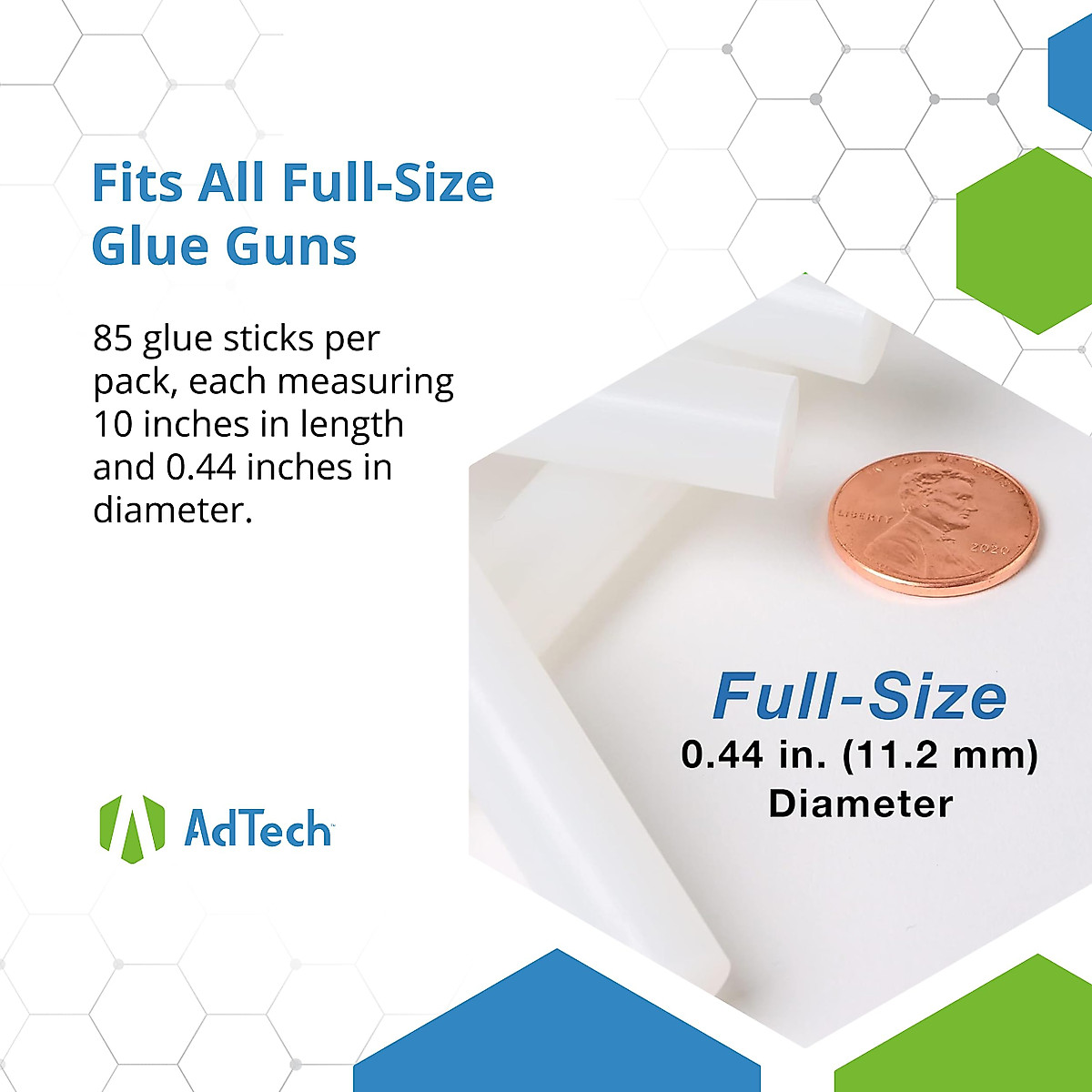 AdTech Premiere Hot Glue Sticks 10" Full Size, White, 85 Sticks