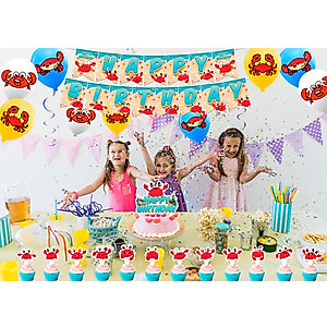 Crab Birthday Party Supplies Crab Party Decorations Includes Crab Happy Birthday Banner Cake Topper Cupcake Toppers Balloons for Crab Party, Seafood Party, Ocean Party