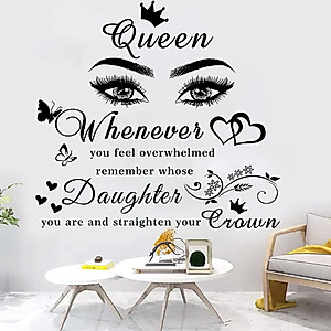 Girls Inspirational Wall Stickers Wall Art Quote Queen Wall Decals Positive Motivational Butterfly Decor Eyes Wall Sticker for Women Girls Bedroom Living Room Beauty Salon Home Decor.
