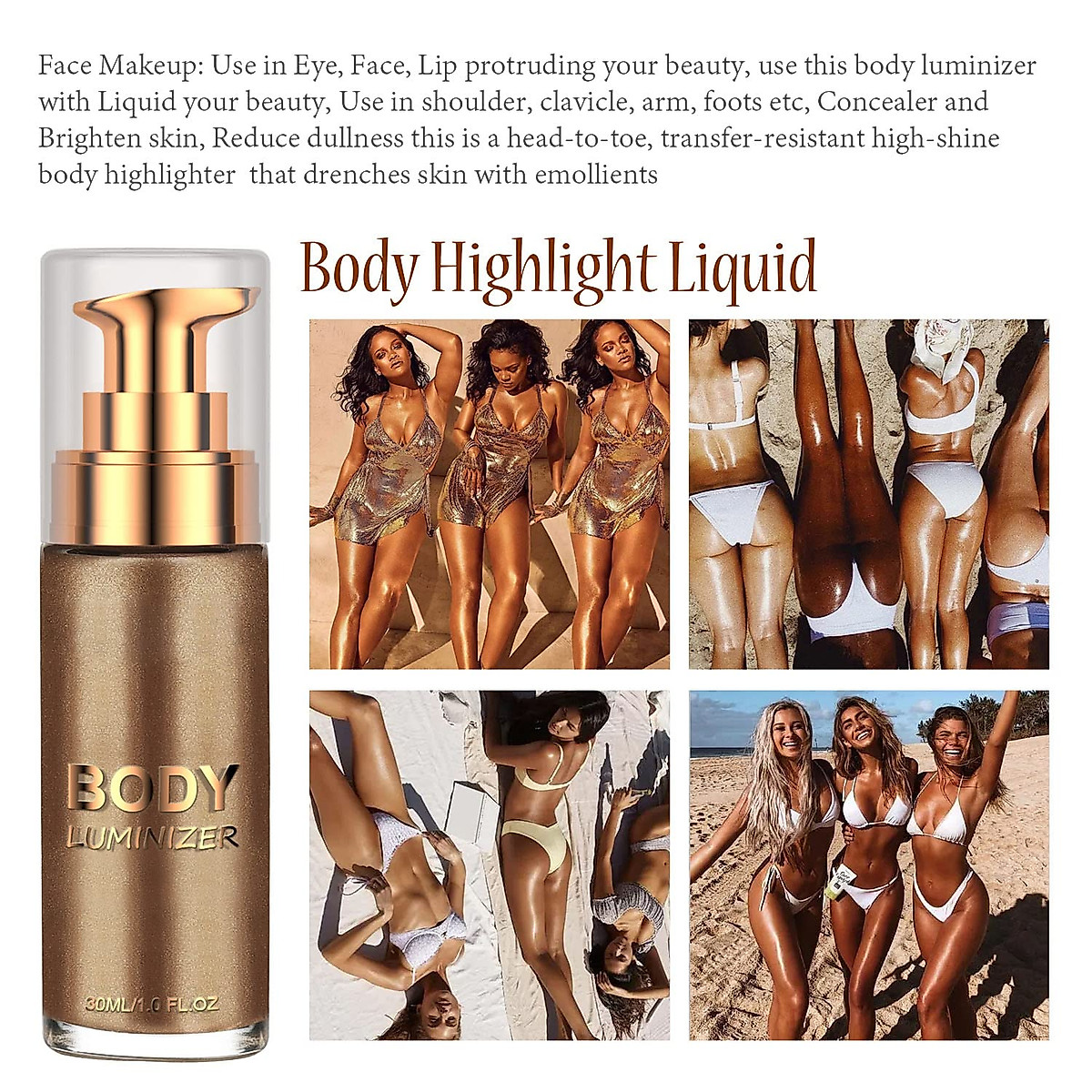 Body Luminizer, Highlighter Makeup Waterproof Moisturizing Glow Illuminator Liquid Foundation for Face & Body,Smooth Body Shimmer Lotion(#03 Glistening Bronze）