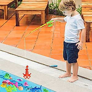 Max Fun Magnetic Fishing Water Toys for Kids Ages 3-5 with Magnet Pole Rod Net, Plastic Floating Fish for Toddler Outdoor Toys, Summer Toys, Bath Toys for Kids Ages 4-8