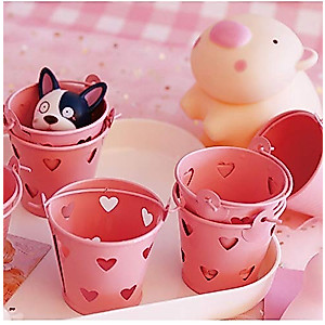Hollow Heart Mini Tin Candy Buckets Pink Mini Cute Metal Buckets Pack of 5 (Pink-5pcs)
