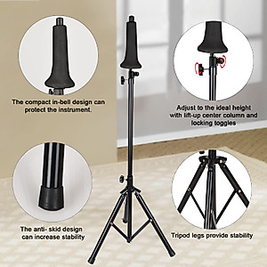 Trombone Stand Portable with Cushioned Bell Mount, Black Finish Height Adjustable 40.94-57.5inch