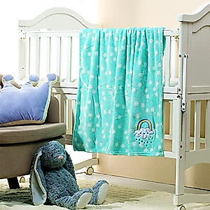CREVENT 30"X40" Lightweight Fuzzy Fluffy Warm Plush Baby Blanket for Infant Toddler Newborn Unisex Crib Cot Stroller - Green Rainbow Unisex