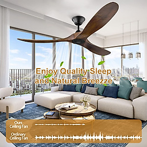 70 Inch Outdoor Ceiling Fan No Light Large Airflow Farmhouse Rustic Ceiling Fans 3 Blades Wood Propeller Ceiling Fan Reversible DC Motor for Exterior House Porch Gazebo (70'' Walnut Ceiling fan)
