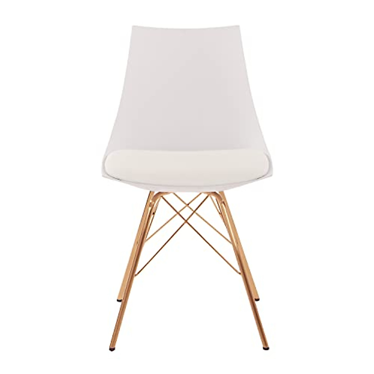 OSP Home Furnishings Oakley Mid-Century Modern Bucket Dining Chair with Faux Leather Padded Seat, White