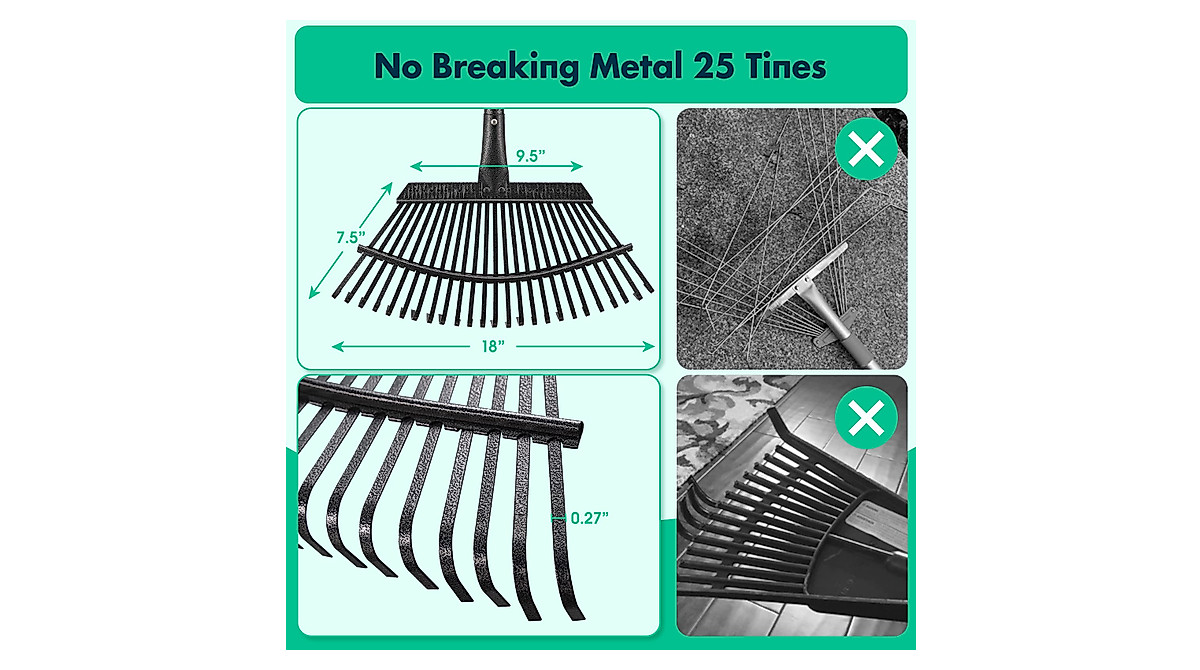 Heavy Duty Garden Leaf Rake – 65 Inch Adjustable, Wide & Durable
