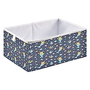ALAZA Collapsible Storage Cubes Organizer,Funny Under Sea Corgi Mermaid Storage Containers Closet Shelf Organizer with Handles for Home Office