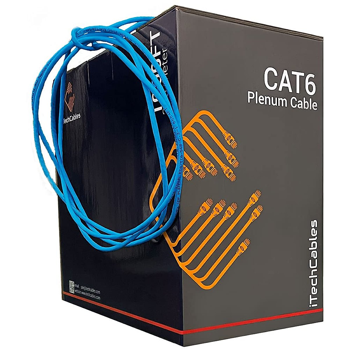 iTechCables, CAT6 Plenum Bulk Ethernet Cable 1000ft (CMP Rated) | Network Analyzer Test Passed | 23AWG 4Pair Solid, 550-MHz | Unshielded Twisted Pair (UTP) | Up to 10 Gigabit, Blue