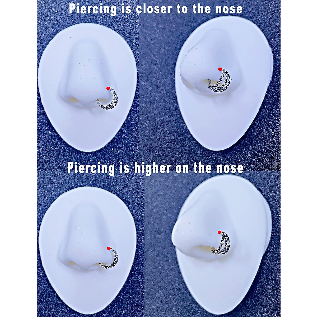 16G 8mm Silver Nose Rings Lip Septum Clicker Triple Open Stack Conch Daith Piercing Jewelry Snake Skin Cartilage Earring Hoop 316L Surgical Steel Conch Daith Helix Rook Lobe Earring Black Hoop Earring