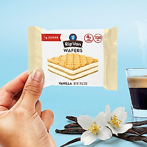 Rip Van Vanilla Keto Wafer Cookies, Healthy Vegan Snack, Non GMO, Low Carb, Low Sugar (1g), Low Calorie, 16 Count