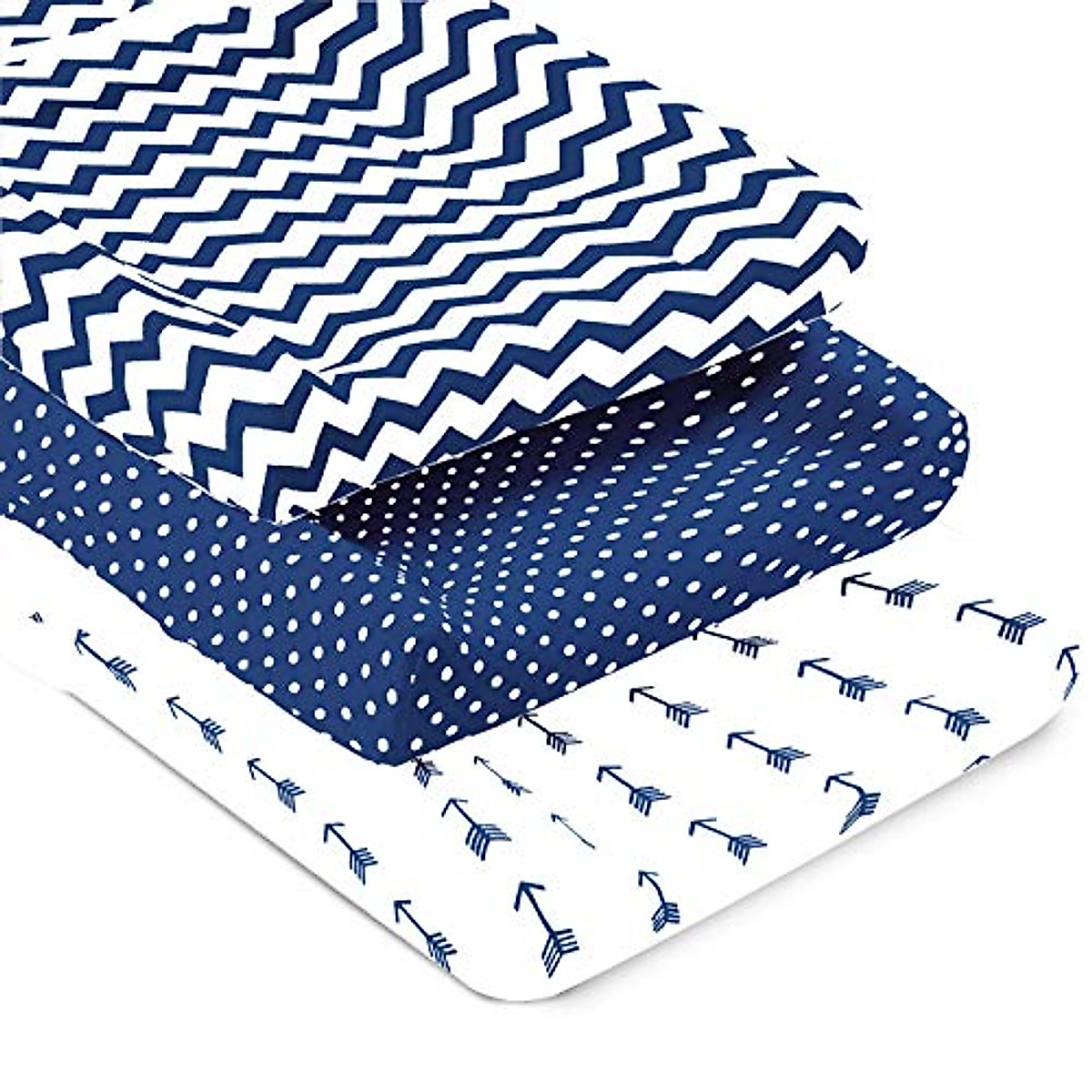 Changing Pad Cover – Baby Changing Pad Covers 4 Pack – Boy or Girl Changing Pad Cover – Pure Cotton Machine Washable Navy and White Changing Table Cover – Diaper Changing Pad Cover Sheets