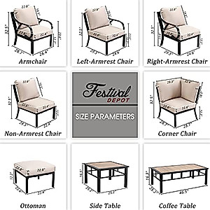 Festival Depot 12 Pieces Patio Conversation Set Sectional Sofa Armchair Ottoman with Thick Cushions and Side Coffee Table All Weather Metal Outdoor Furniture for Deck Garden, Beige