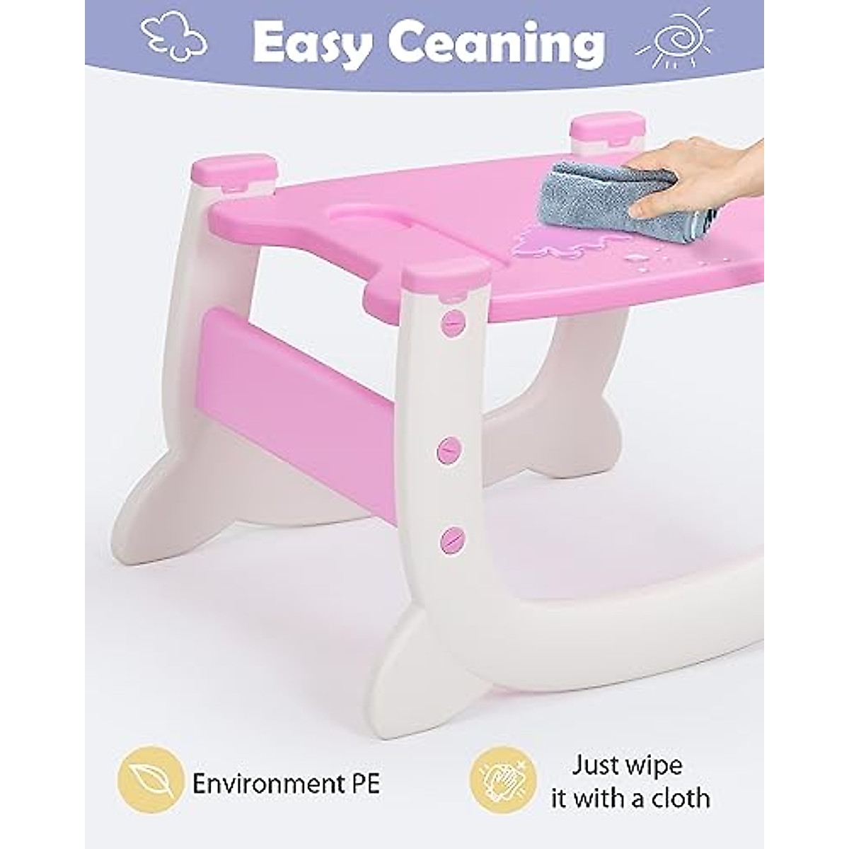 SANDINRAYLI Baby High Chair, Pink 3 in 1 Highchairs, Convertible Plastic Toddler Eating Chair with Tray, Portable Feeding Chair with 5-Point Harness