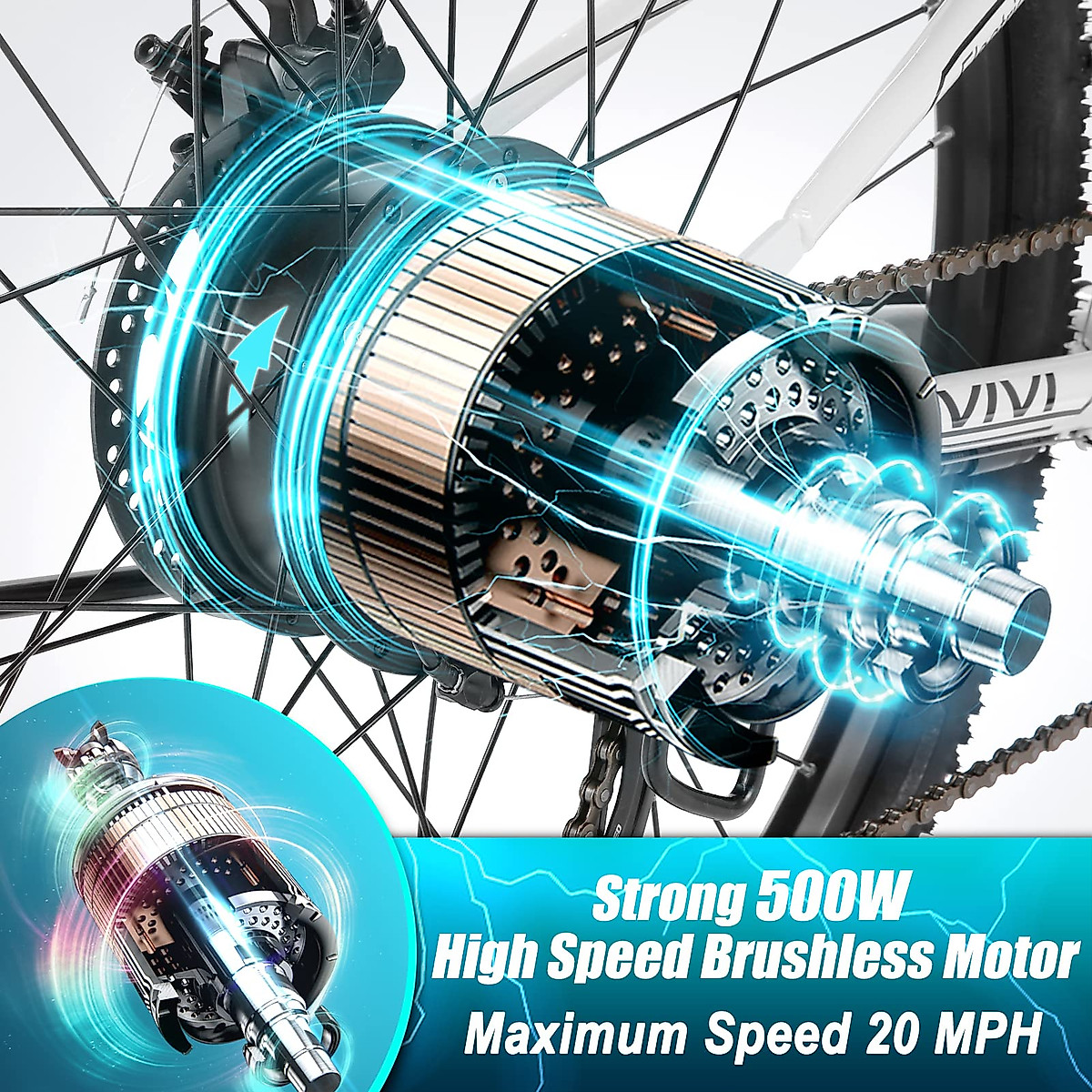 Vivi M026TGB Electric Bike 26" Electric Bike for Adults, Folding Electric Mountain Bike with 500W Motor, 48V Removable Lithium Battery, 21 Speed, 21.7MPH, Up to 50 Miles, Dual Shock Absorber, UL2849