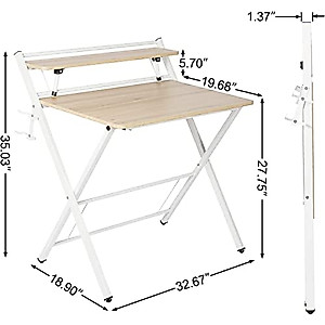 Folding Computer Desk for Small Space, 2 Tier Simple Laptop Writing Table with Shelf, Multipurpose Foldable Study Desk, Kids Desk, No Assembly Needed (Khaki)