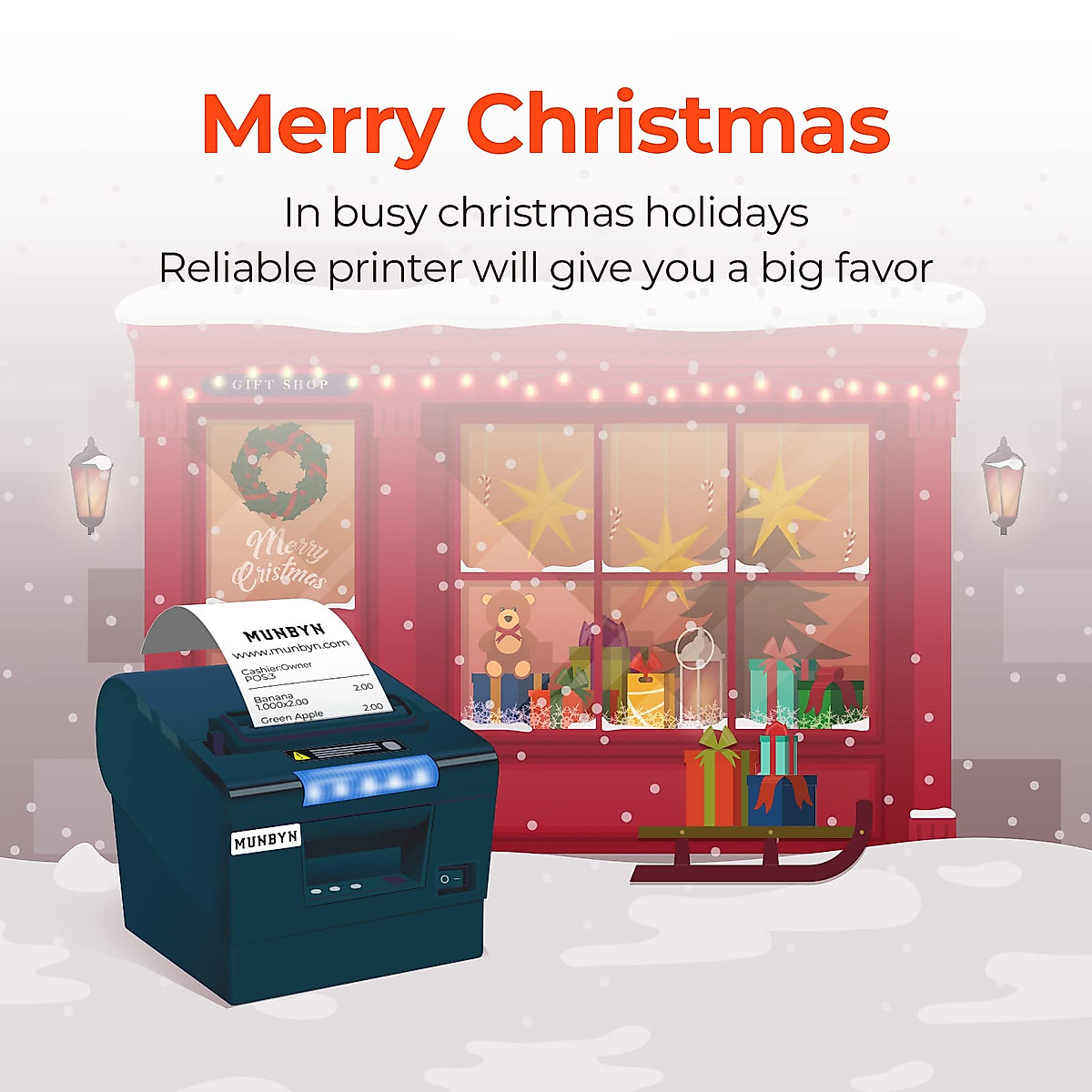 MUNBYN Receipt Printer P068, 3 1/8" 80mm Direct Thermal Printer, POS Printer with Auto Cutter - Receipt Printer with USB Serial Ethernet Windows Driver ESC/POS Support Cash Drawer