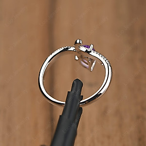 LUO S925 Sterling Silver Snake Ring Pear Shaped 7X5 MM Amethyst Ring Retro Animal Ring for Women US Size 4