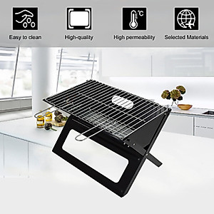 Charcoal Grills, Portable Metal Barbecue Grill, Small BBQ Grill for Adult, Folding Tabletop Grill for Outdoor Cooking Camping Beach Traveling Picnic Backyard, Black