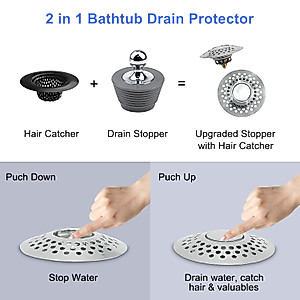 Tub Stopper Bathtub Drain Stopper- Universal Pop Up Tub Drain Stopper for Bathtub Bathroom Sink Drains Anti Clog Sink Drain Filter with Hair Catcher, Easy Install Drain Stopper &Curtain Clips