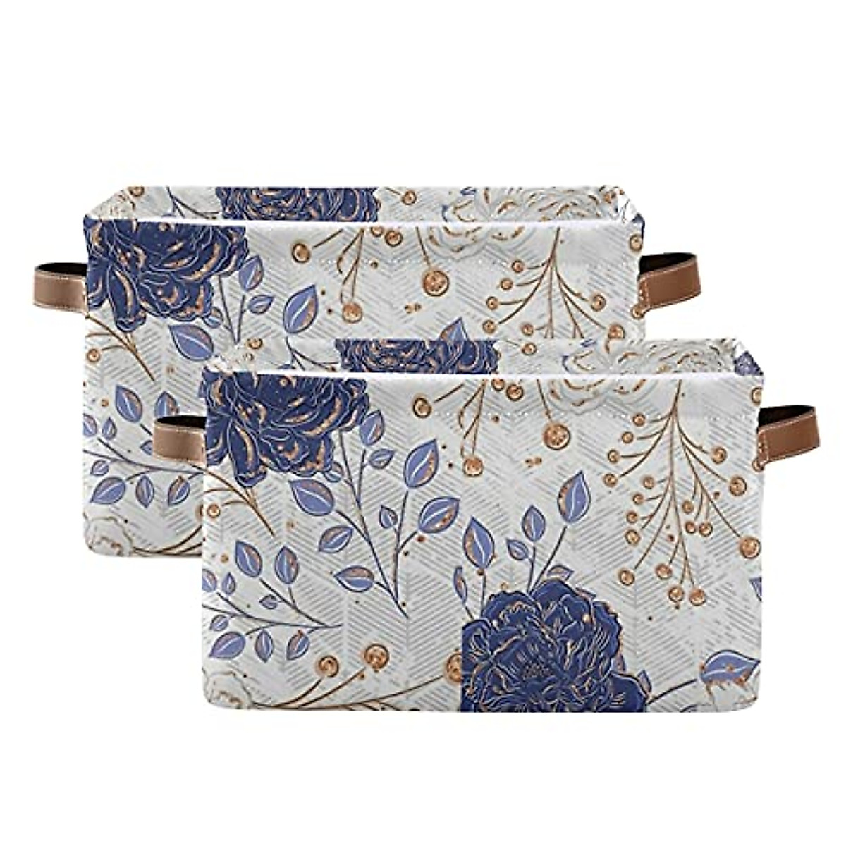 Blue White Floral Gold Iphone Wallpaper_ #Blueflowerwallpaper Square Storage Basket Storage Bins Canvas Storage Organizer Closet Shelf Organizer for Home Office, 2 Pc