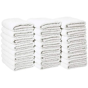 Amazon Basics Cotton Hand Towel - 24-Pack, White & Fast Drying, Extra Absorbent, Terry Cotton Washcloths - Pack of 24, White, 12 x 12-Inch