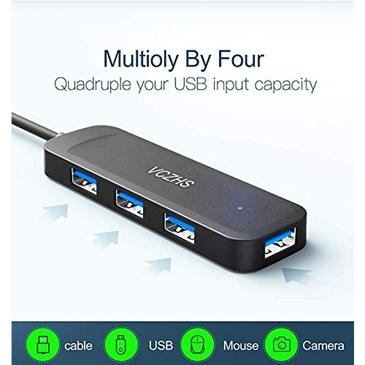 USB 3.0 Hub, VCZHS 4-Port USB Hub 3.0, Ultra-Slim Data USB Hub for Mac and Windows, Ultrabook and Laptop Flash Drive, Mobile HDD USB Hub 3.0