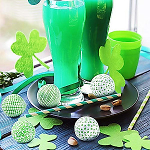 St Patrick's Day Shamrocks Fabric Wrapped Balls Bowl Filler Green Buffalo Check Fabric Wrapped Balls for Table Shelf Festival Decorations (18 Pieces)
