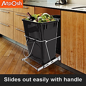 Atposh Double Pull Out Trash Can Under Cabinet, Double 35 Quart Sliding Pull-Out Waste Containers for Kitchen Garbage Trash Can Recycling Bins (Trash Can Not Included), Black