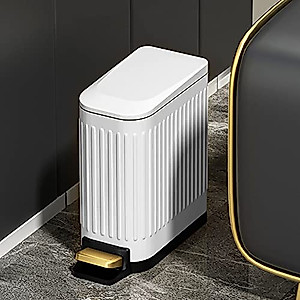 Doyingus Small Trash Can with Lid Soft Close, 1.6 Gal Stainless Steel Step Trash Bin, Slim Garbage Can with Inner Bucket for Bathroom, Bedroom, Office, Kitchen (White)