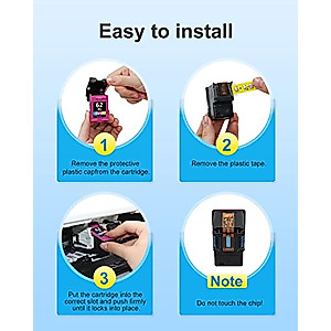 62XL Ink Cartridges Black and Color Replacement for HP 62XL Ink Cartridges Combo Pack, Remanufactured for HP Ink 62 Works with HP Envy 7645 7640 5660 5540 5642 and HP OfficeJet 200 250 5740 (2 Packs)