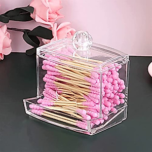 GOTOTOP Swab Storage Dispenser,Cotton Ball Holder, Plastic Cotton Swab Pad Storage Holder Box with Lid, Makeup Organizer Container for Bathroom Bedroom, Clear Organizer