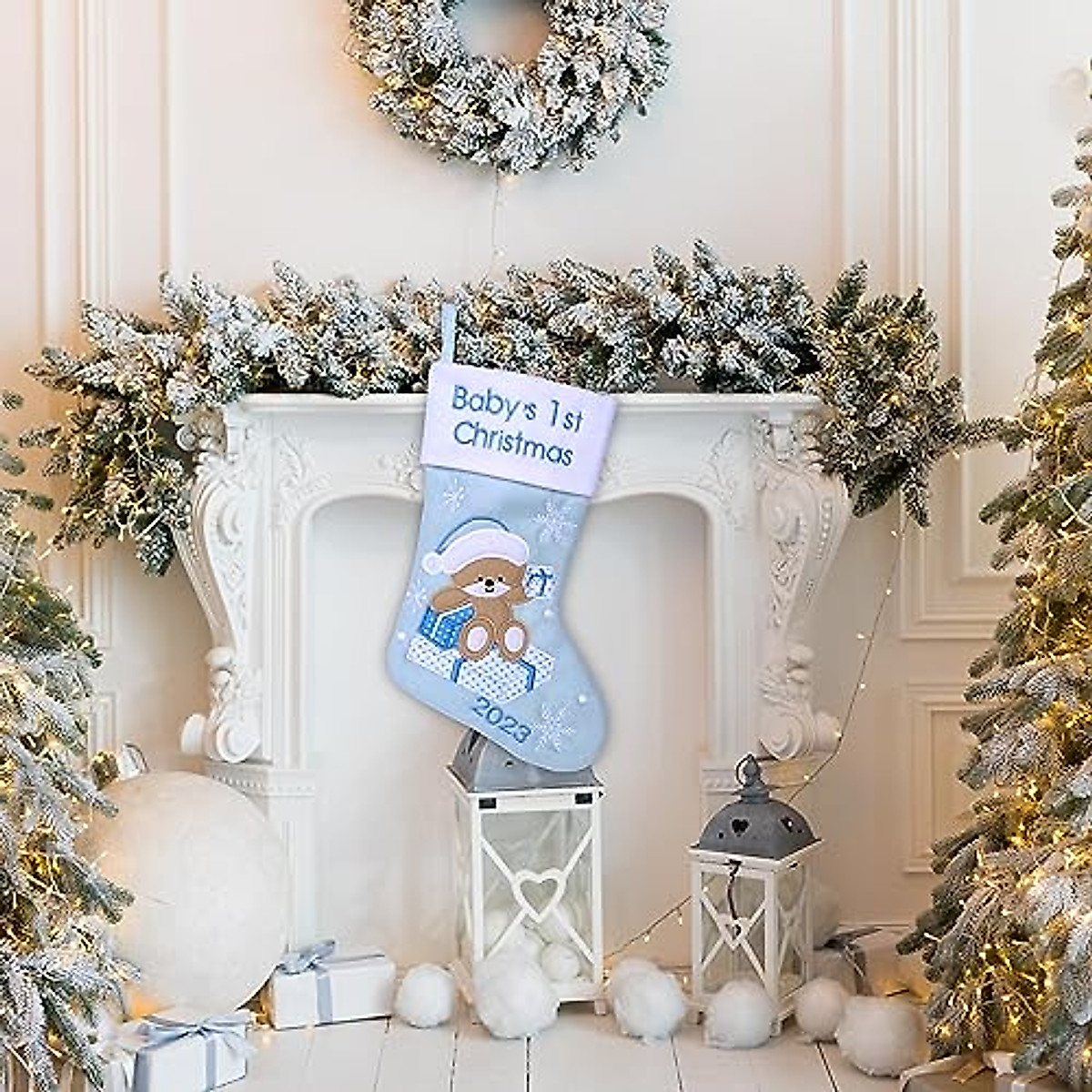 Heart's Sign Babys First Christmas Stocking 2024 | My First Christmas Baby Boy and Baby Girl | Newborn Stockings Christmas Ornaments | Newborn Christmas Decor, Blue