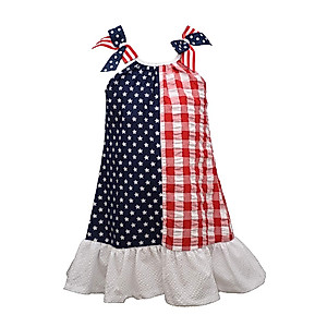 Bonnie Jean Girl's 4th of July Dress - Patriotic Stars and Stripes Flag Dress for Baby Toddler and Little Girls, 3-6 Months