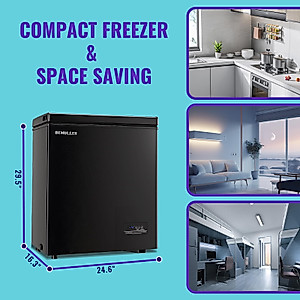 DEMULLER Chest Freezer, Small Deep 4.0 Cubic Feet Black Freezers, Compact Top Open Door Freezer with Electronic Panel, Temp Range -12 ℉ to 50 ℉, Two Storage Wire Baskets, Manual Defrost